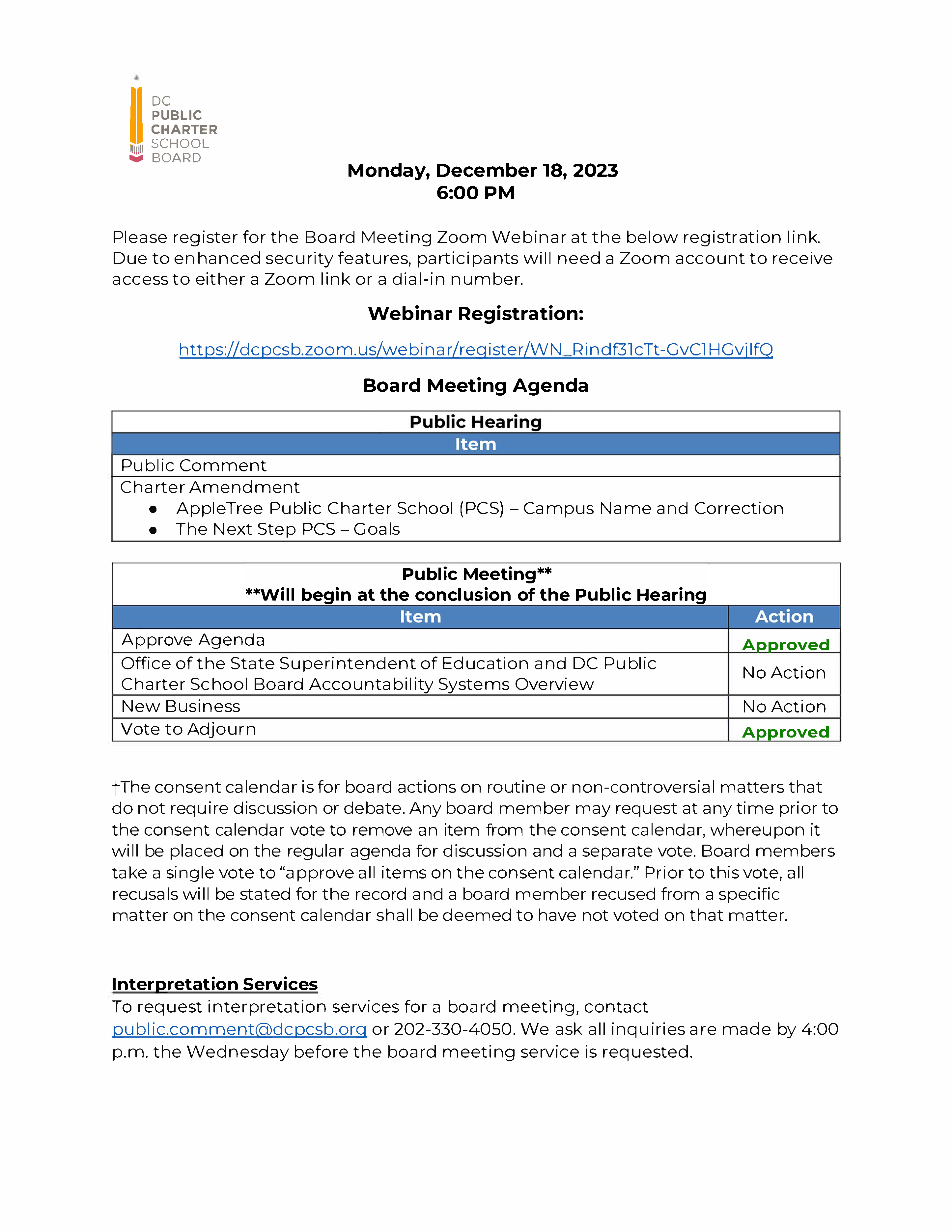 Board Meeting December 2023 Dc Pcsb